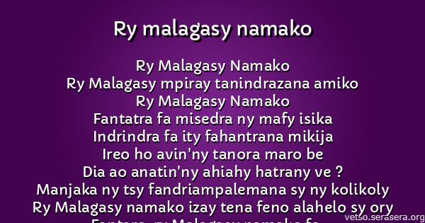 Ry Malagasy Namako - Rakotobe Sombiniaina - Tononkalo Malagasy