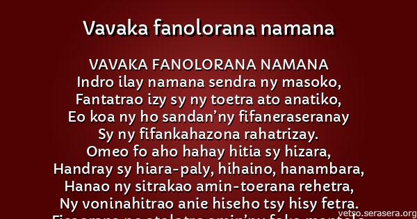 Vavaka fanolorana namana - RHHC - Tononkalo Malagasy